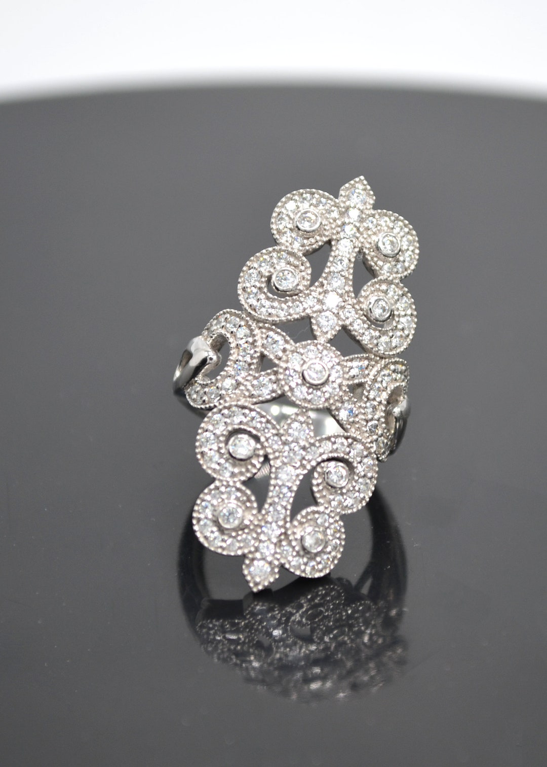 VINTAGE glamorous Xavier Absolute Art Deco Full Finger Style CZ Silver ...