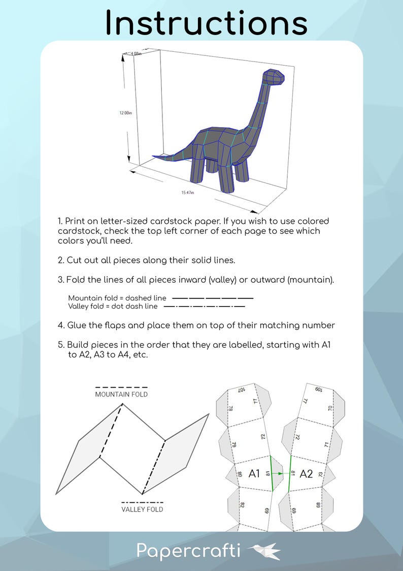 Brachiosaurus 3D Low Poly Papercraft Model Printable PDF Template DIY ...
