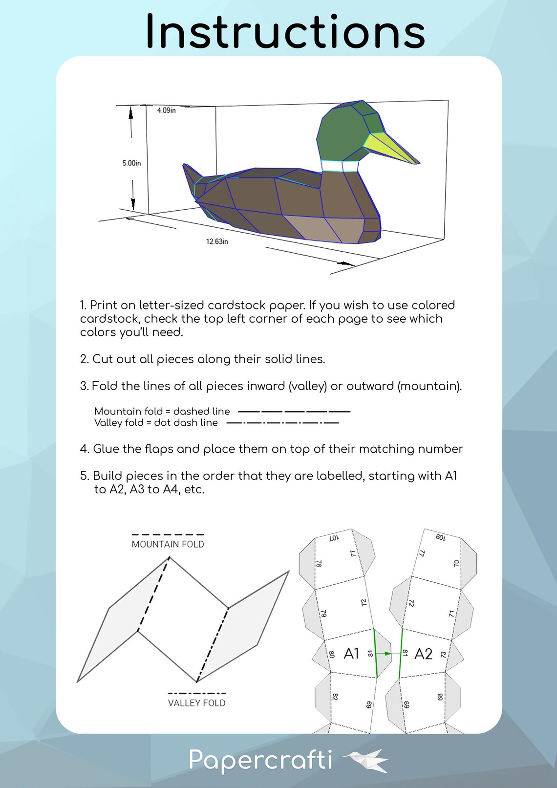 Duck 3D Low Poly Papercraft Model Printable PDF Template DIY Craft - Etsy