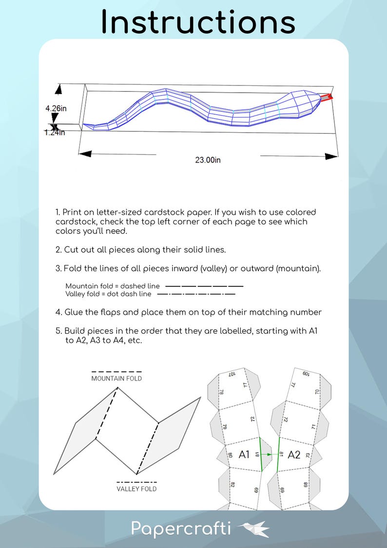 Snake 3D Low Poly Papercraft Model Printable PDF Template DIY Craft - Etsy