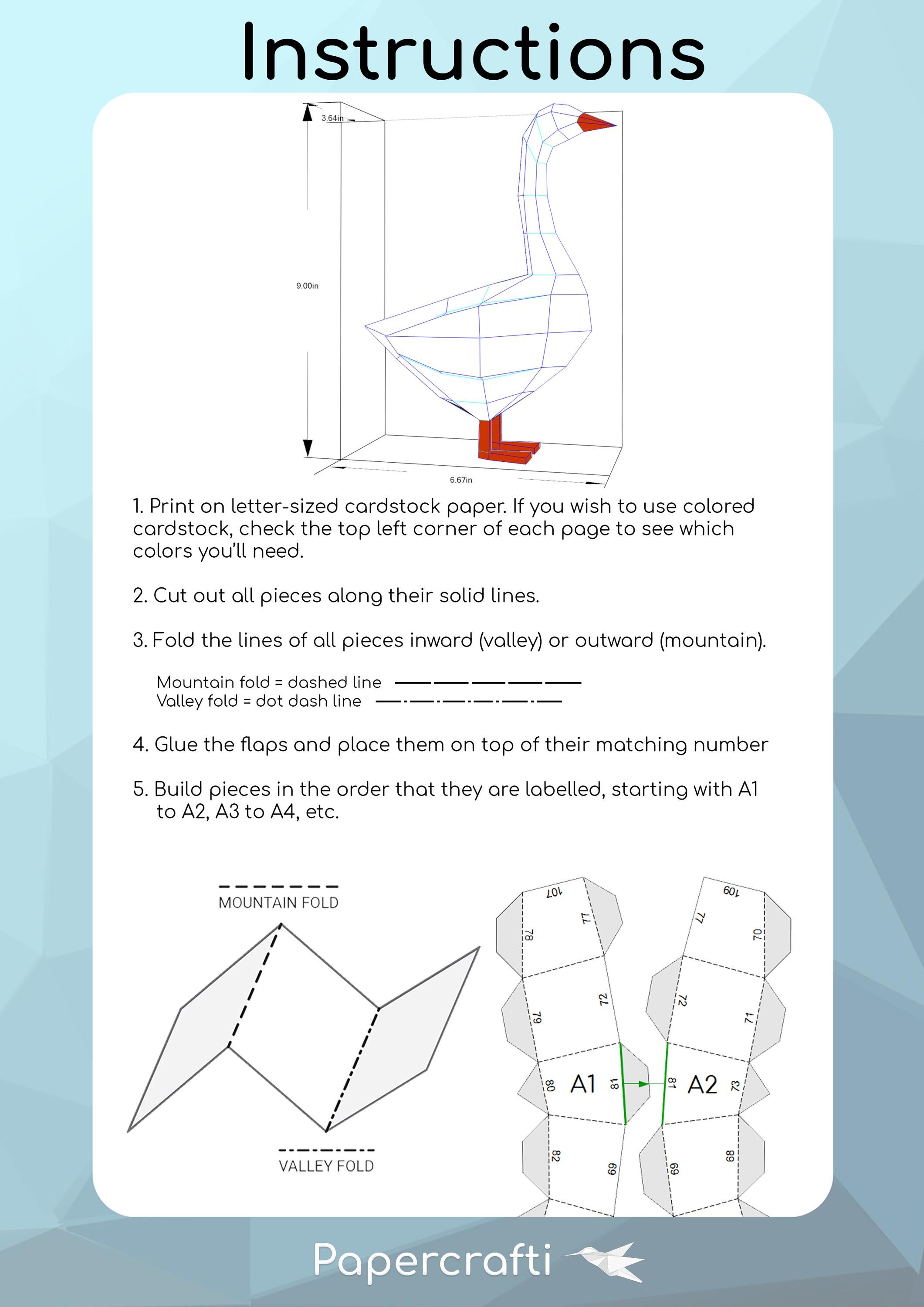Goose 3D Low Poly Papercraft Model Printable PDF Template DIY Craft - Etsy