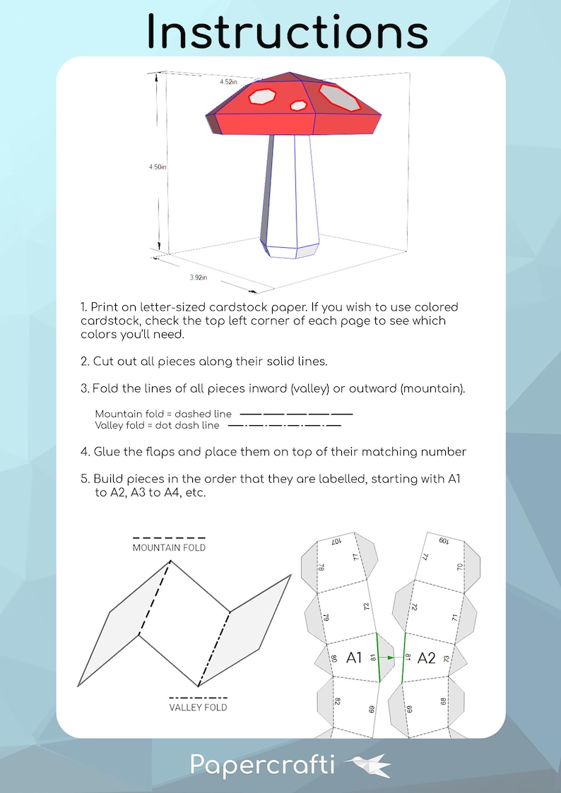 Mushroom 3D Low Poly Papercraft Model Printable PDF Template DIY Craft ...