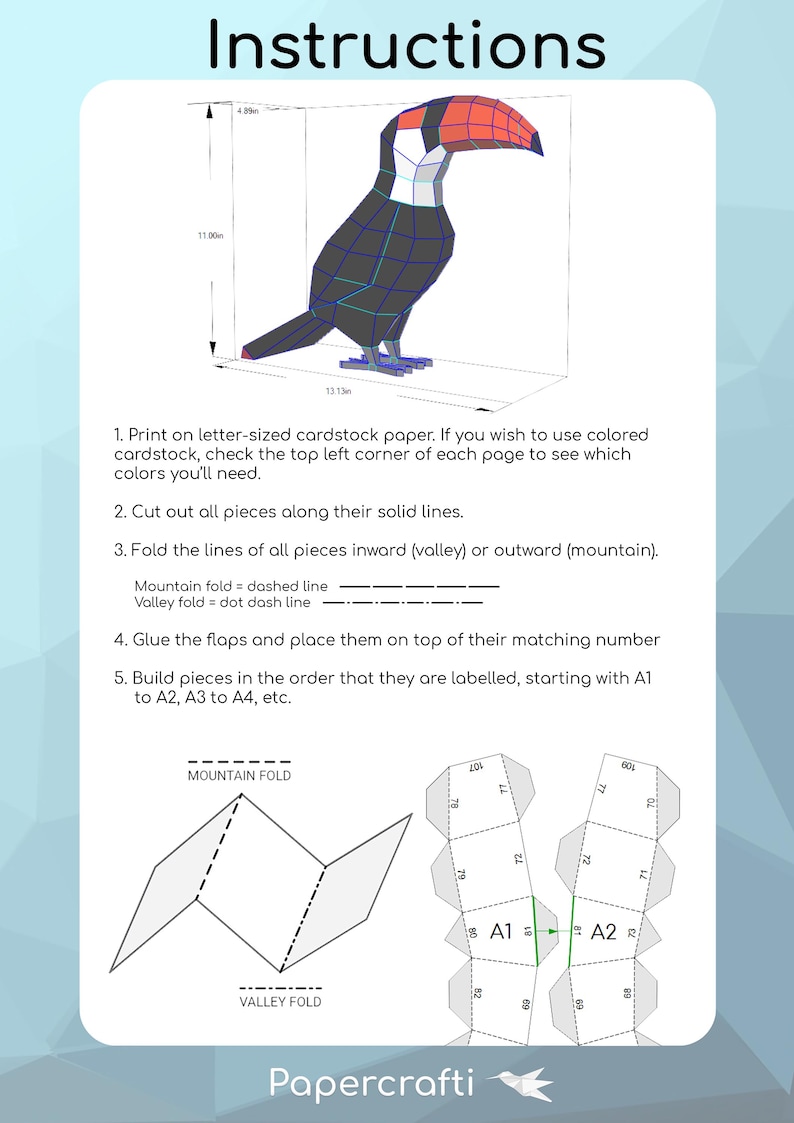 Toucan 3D Low Poly Papercraft Model Printable PDF Template DIY Craft - Etsy
