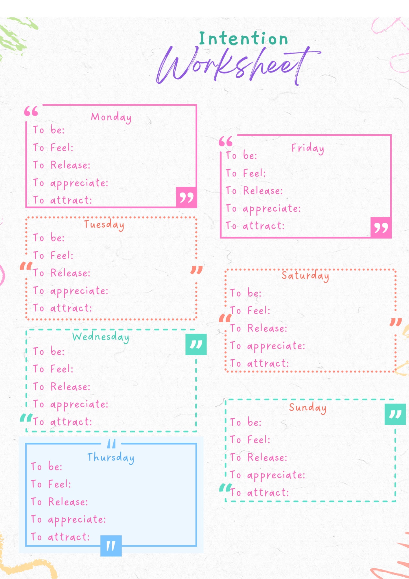 Intention Printable Worksheet, Law of Attraction Guide, Daily Planner ...