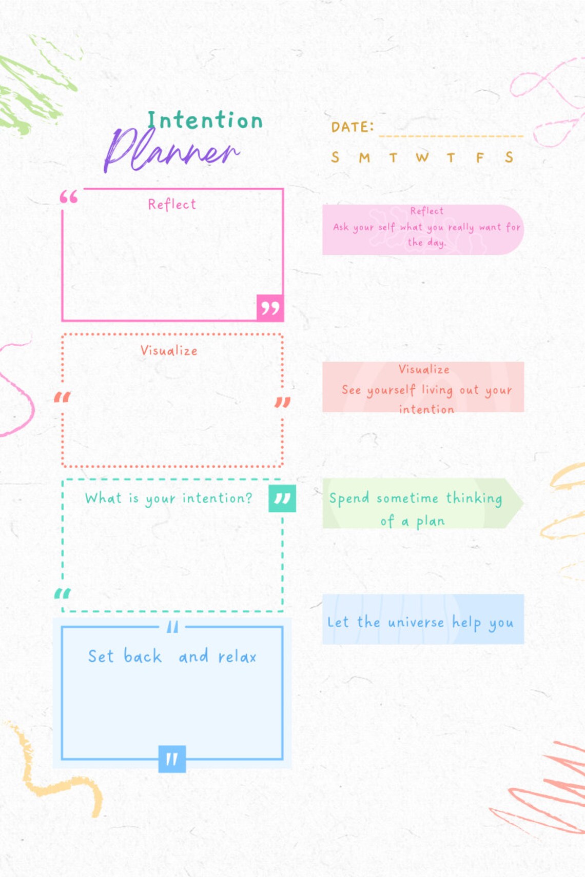 Intention Printable Worksheet, Law of Attraction Guide, Daily Planner ...