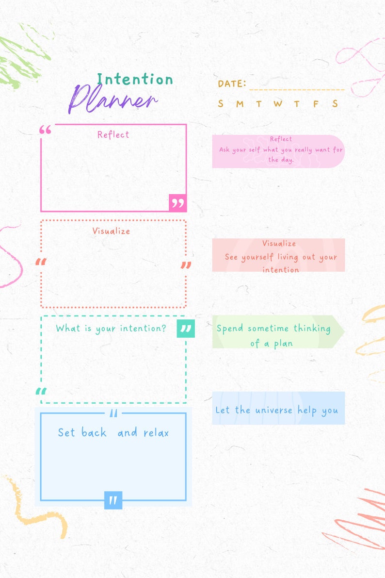 Intention Printable Worksheet, Law of Attraction Guide, Daily Planner ...