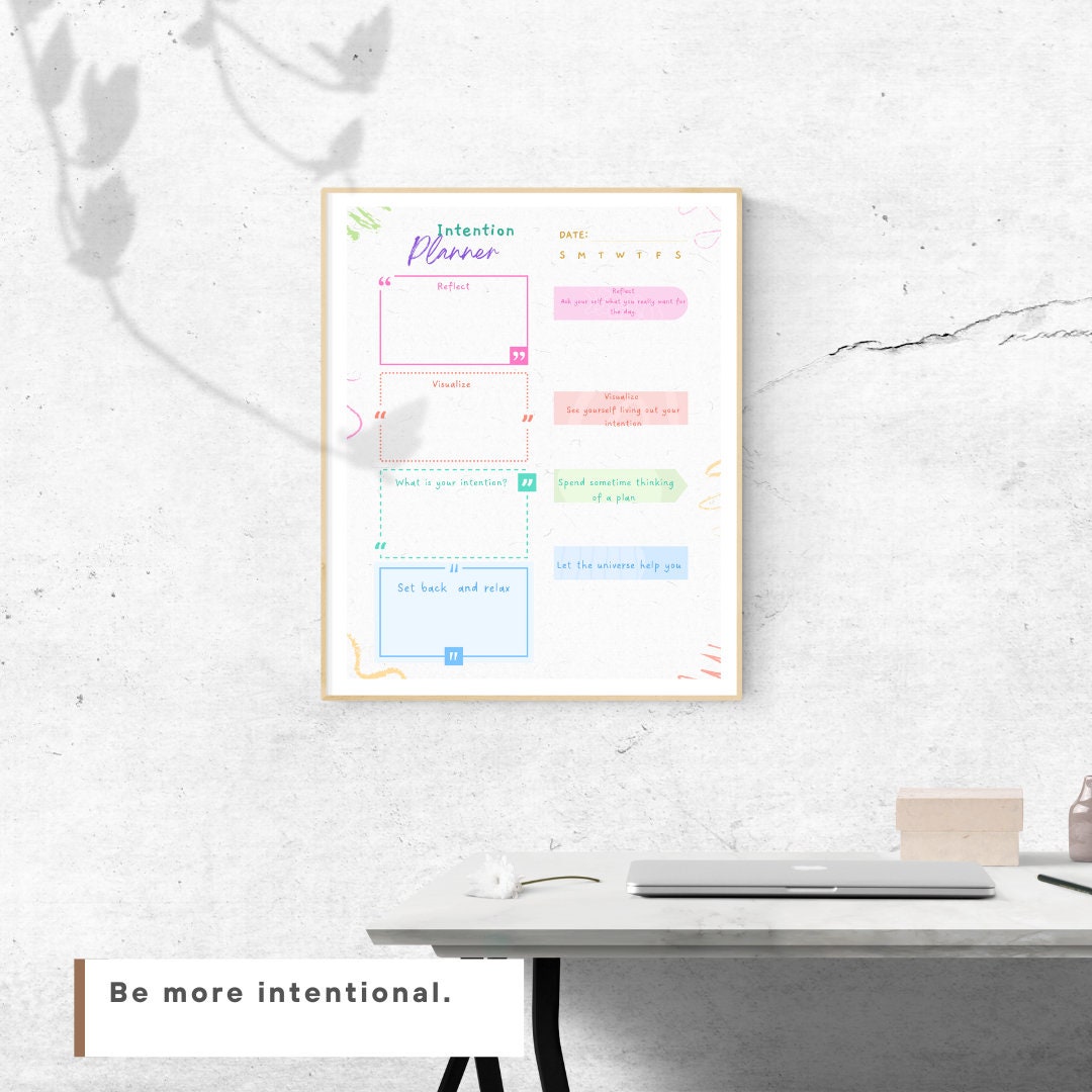 Intention Printable Worksheet, Law of Attraction Guide, Daily Planner ...