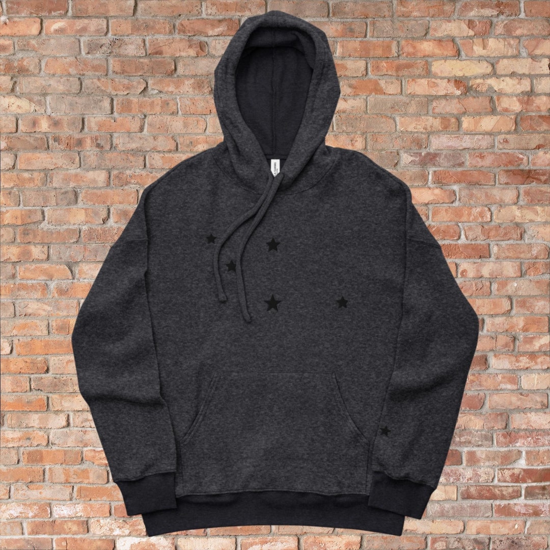 Black STAR EMBROIDERED PREMIUM Sueded Fleece Unisex Pullover Hoodie ...