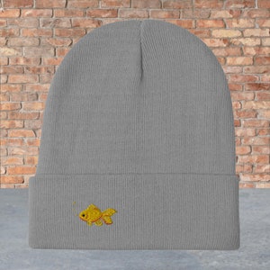 Goldfish Beanie, Embroidered Beanie With Goldfish, Fish Graphic Beanie ...