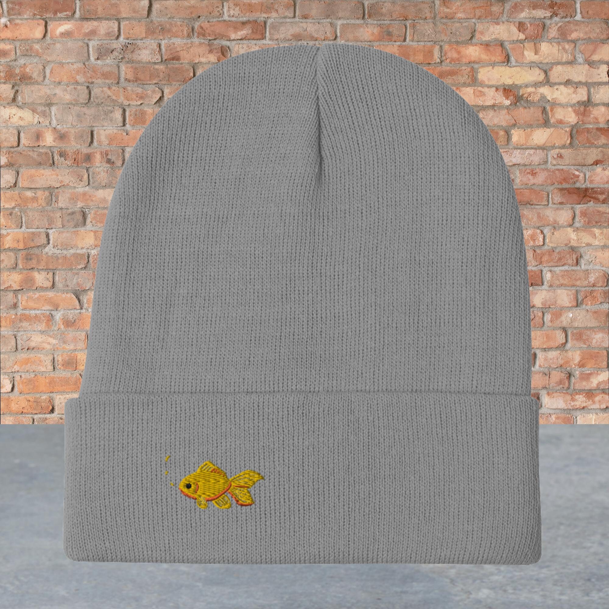 Goldfish Beanie, Embroidered Beanie With Goldfish, Fish Graphic Beanie ...