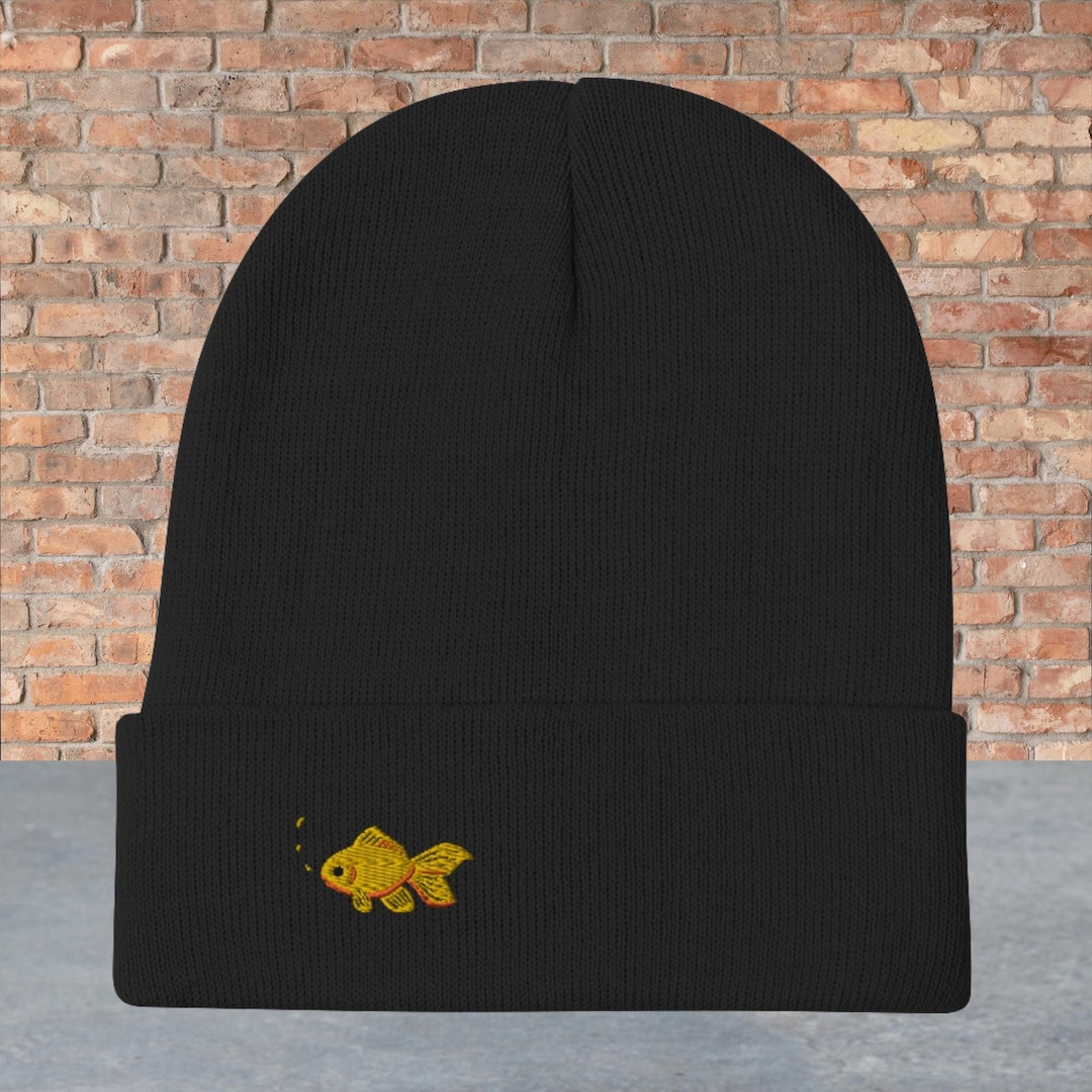 Goldfish Beanie, Embroidered Beanie With Goldfish, Fish Graphic Beanie ...