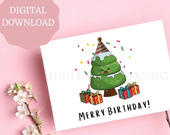 Funny December Birthday Card, Printable Christmas Birthday Card, Funny ...