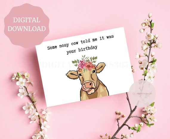 Cow Birthday Card PRINTABLE Printable Birthday Card Happy - Etsy