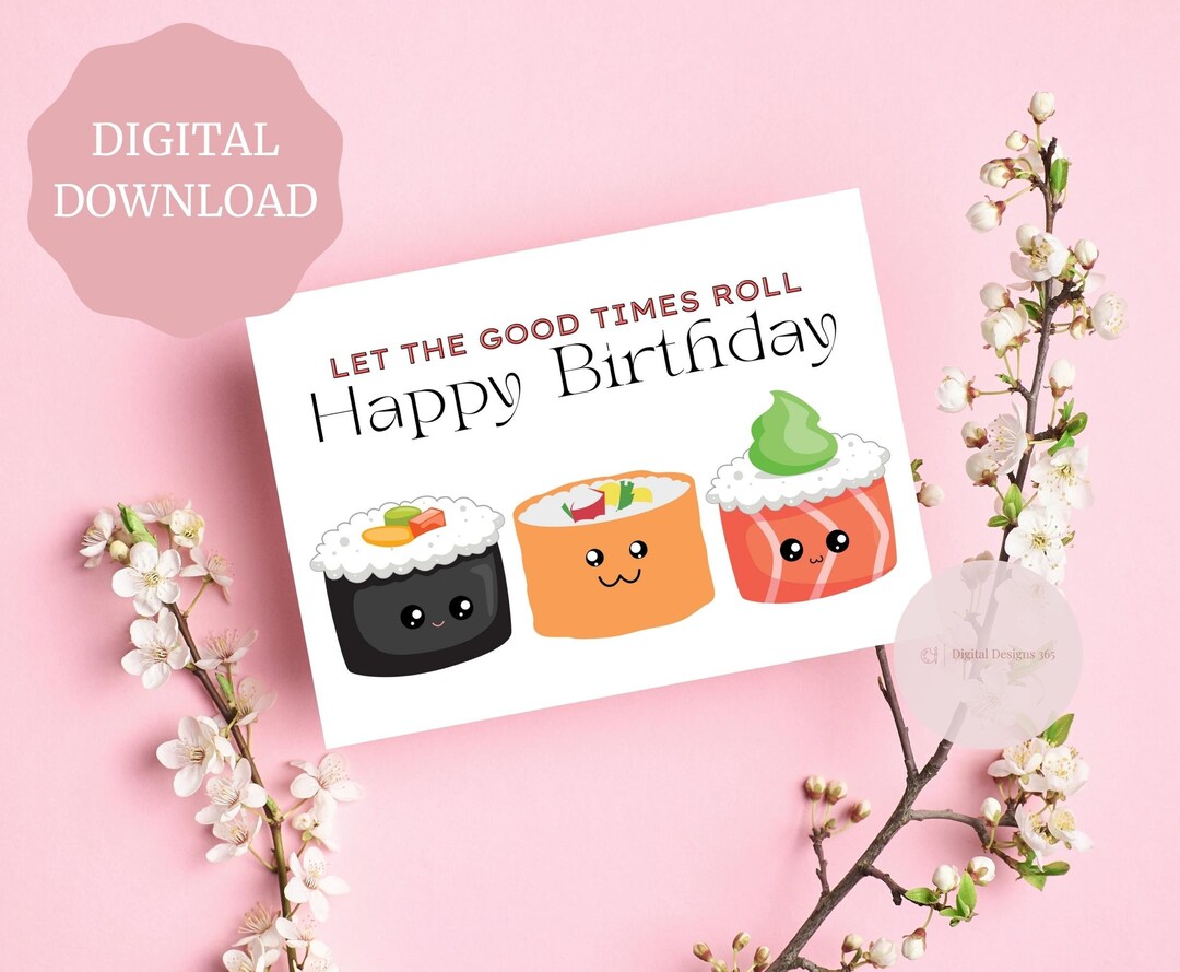 Sushi Birthday Card PRINTABLE, Printable Birthday Card, Happy Birthday ...