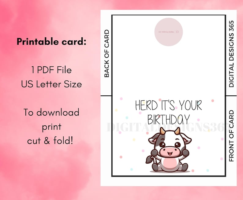 Cow Birthday Card PRINTABLE, Printable Birthday Card, Happy Birthday ...