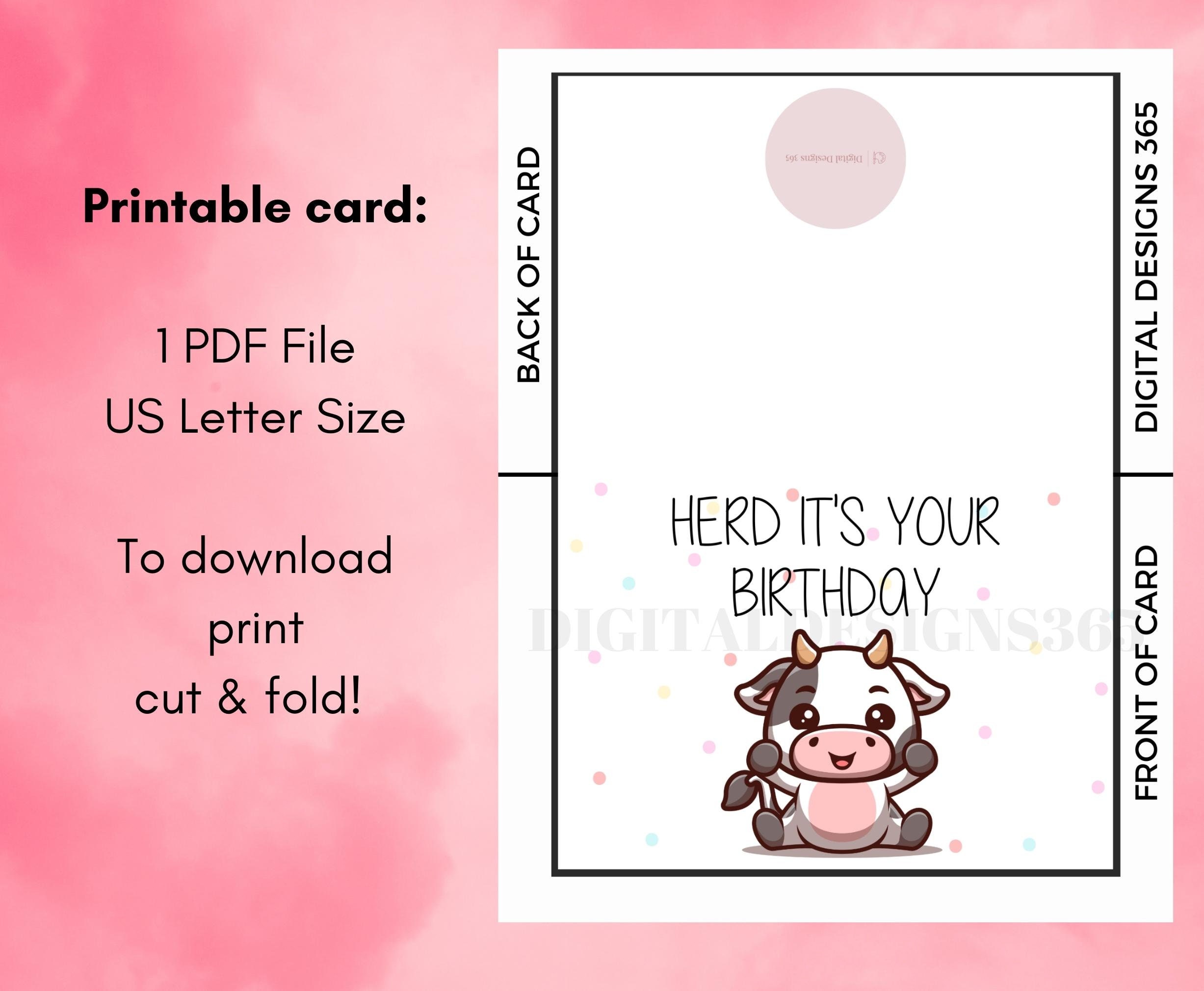 Cow Birthday Card PRINTABLE, Printable Birthday Card, Happy Birthday ...