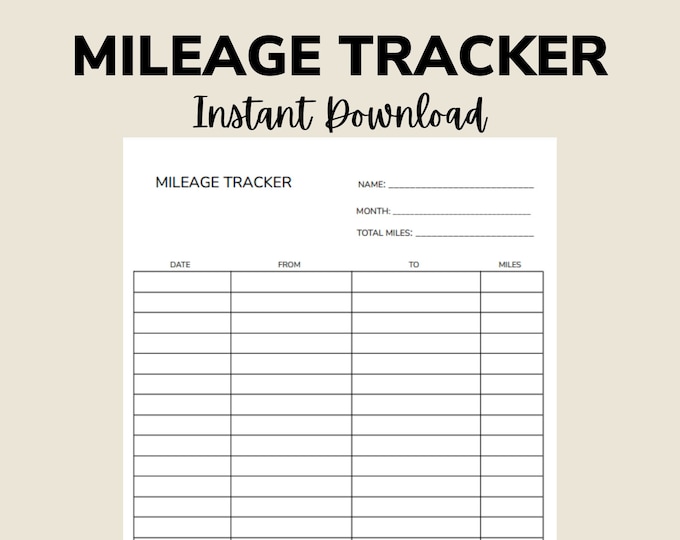 Mileage Tracker Printable, Work Trip Miles Tracker, Business Mileage ...