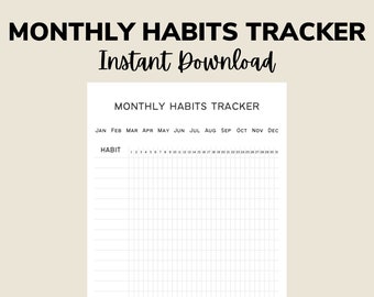 Minimalist Monthly Habit Tracker Printable Landscape Template, Routine ...
