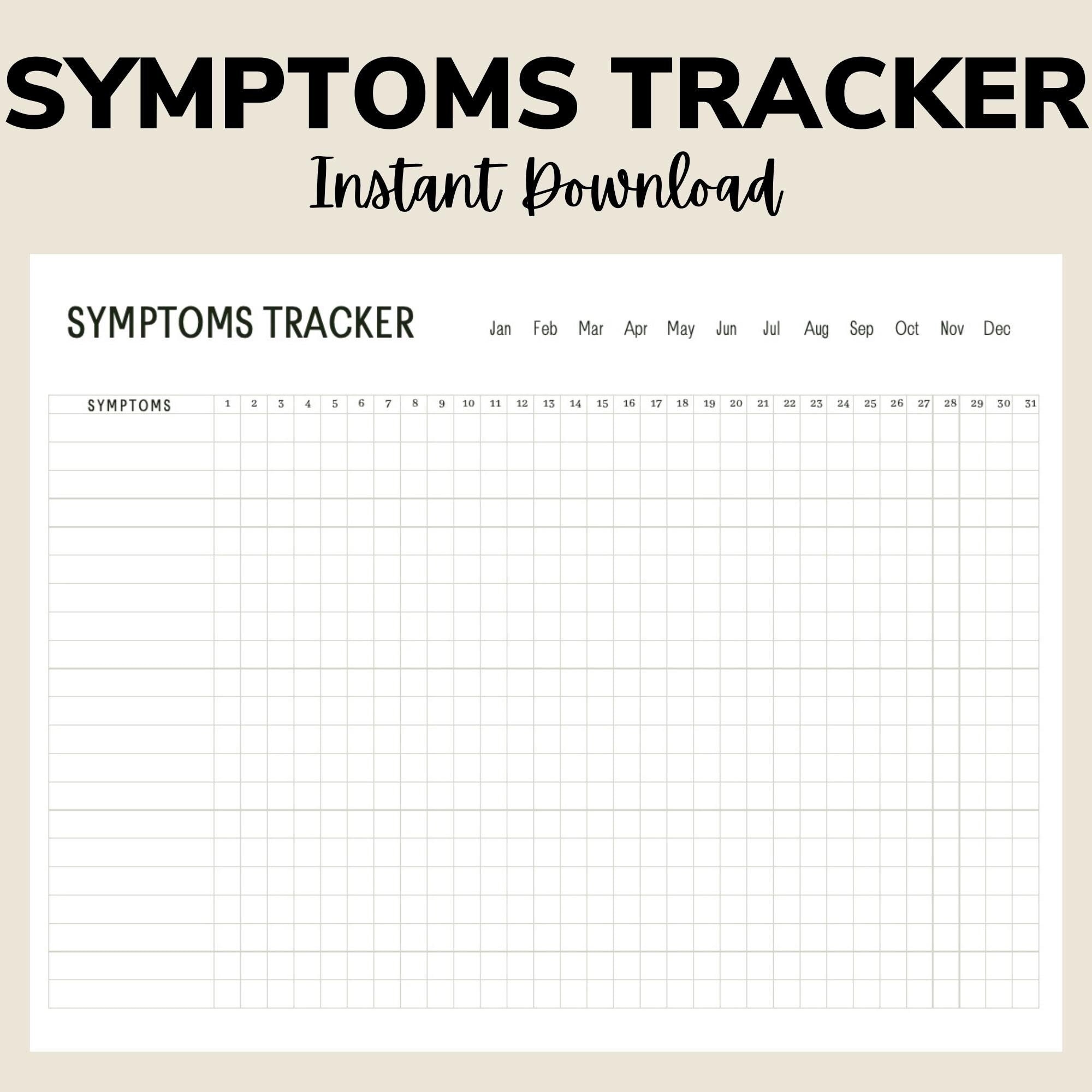 Symptoms Tracker Log Printable Landscape, Symptom Frequency Tracker ...
