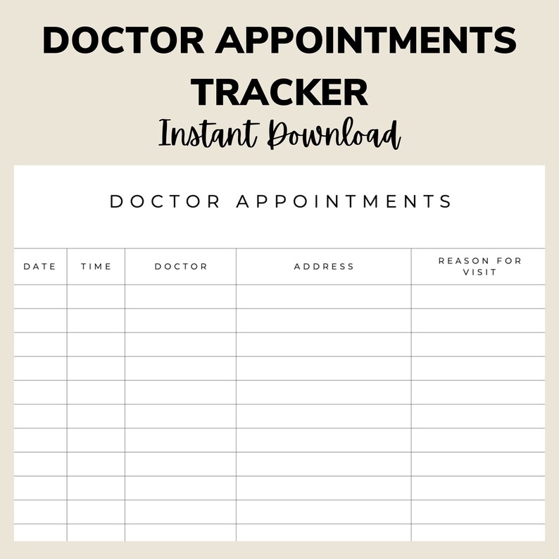 Doctor Appointments Tracker PDF, Doctor Visits Tracker, Medical ...