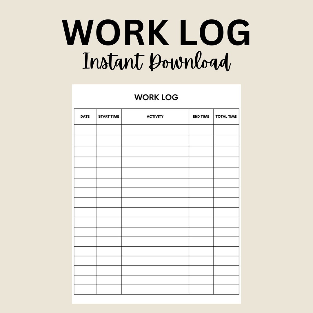 Work Log Printable. Time Log. Time Tracker. Working Hours Log. Activity ...