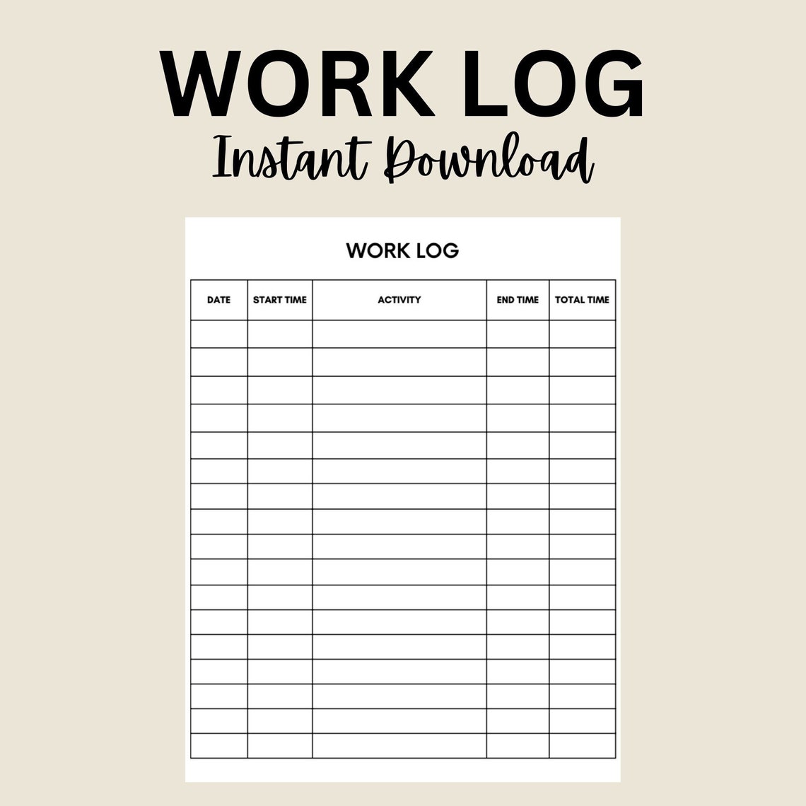 Work Log Printable. Time Log. Time Tracker. Working Hours Log. Activity ...