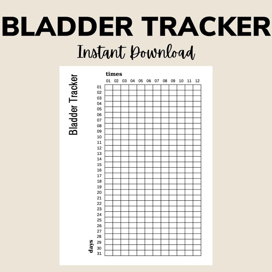 Bladder Tracker Printable Template, Bladder Diary, Voiding Diary, Pee Tracker, Toilet Tracking ...