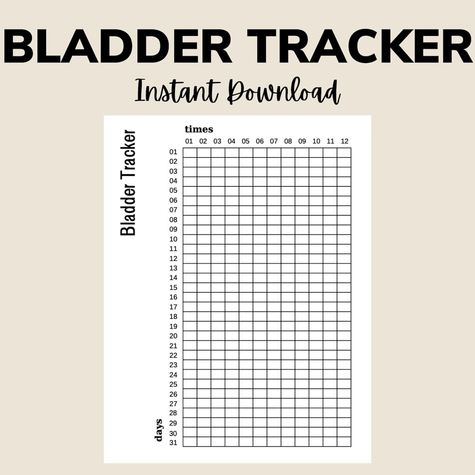 Bladder Tracker Printable Template, Bladder Diary, Voiding Diary, Pee ...