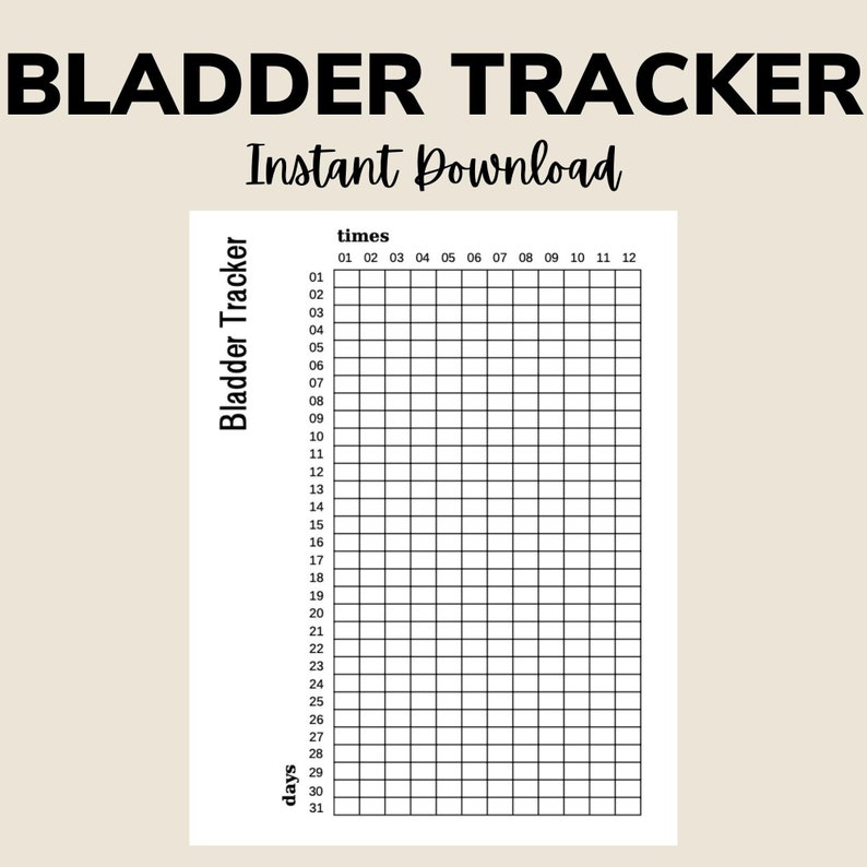 Bladder Tracker Printable Template, Bladder Diary, Voiding Diary, Pee ...