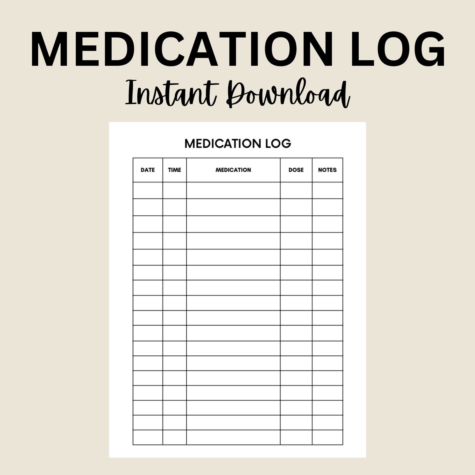 Medication Log Printable | Daily Tracker, Medication Chart (PDF) - Etsy