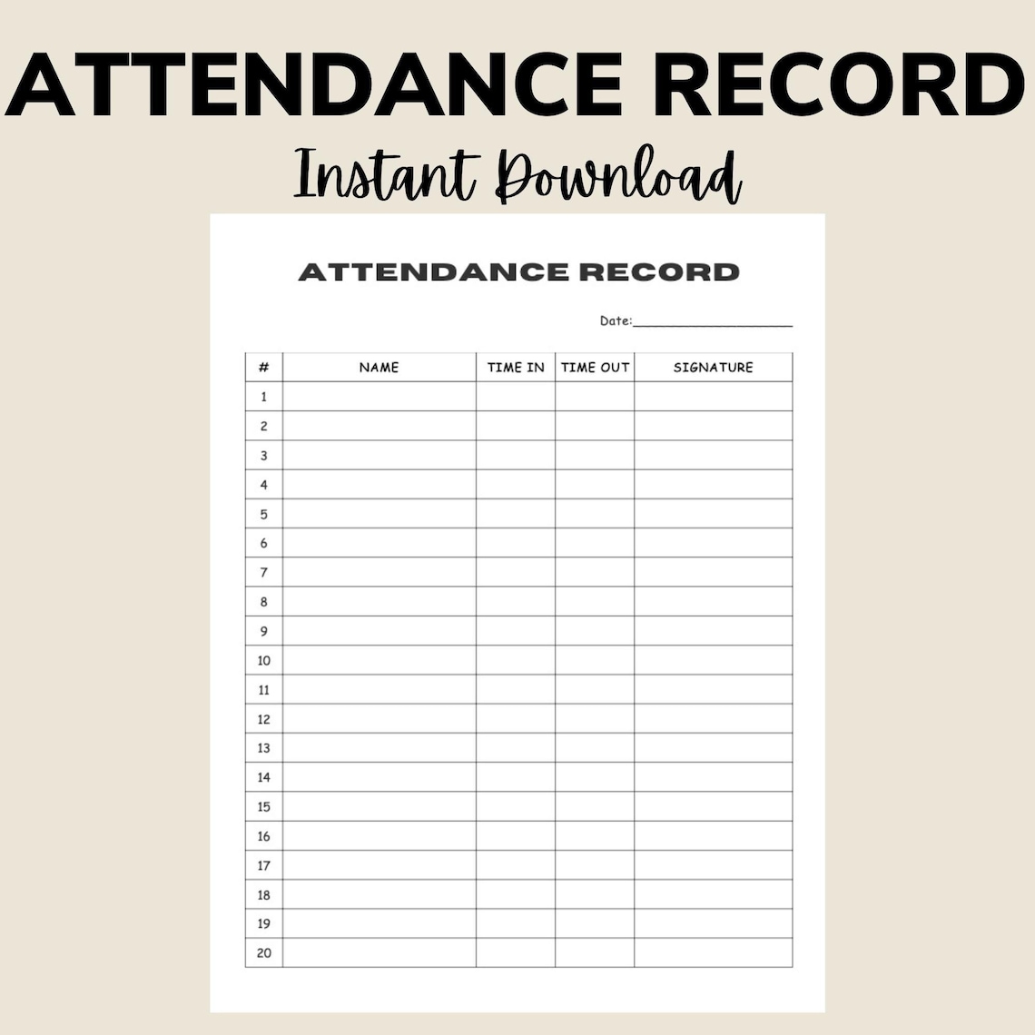 Attendance Record Attendance Log Attendance Tracking Sheet Attendance ...