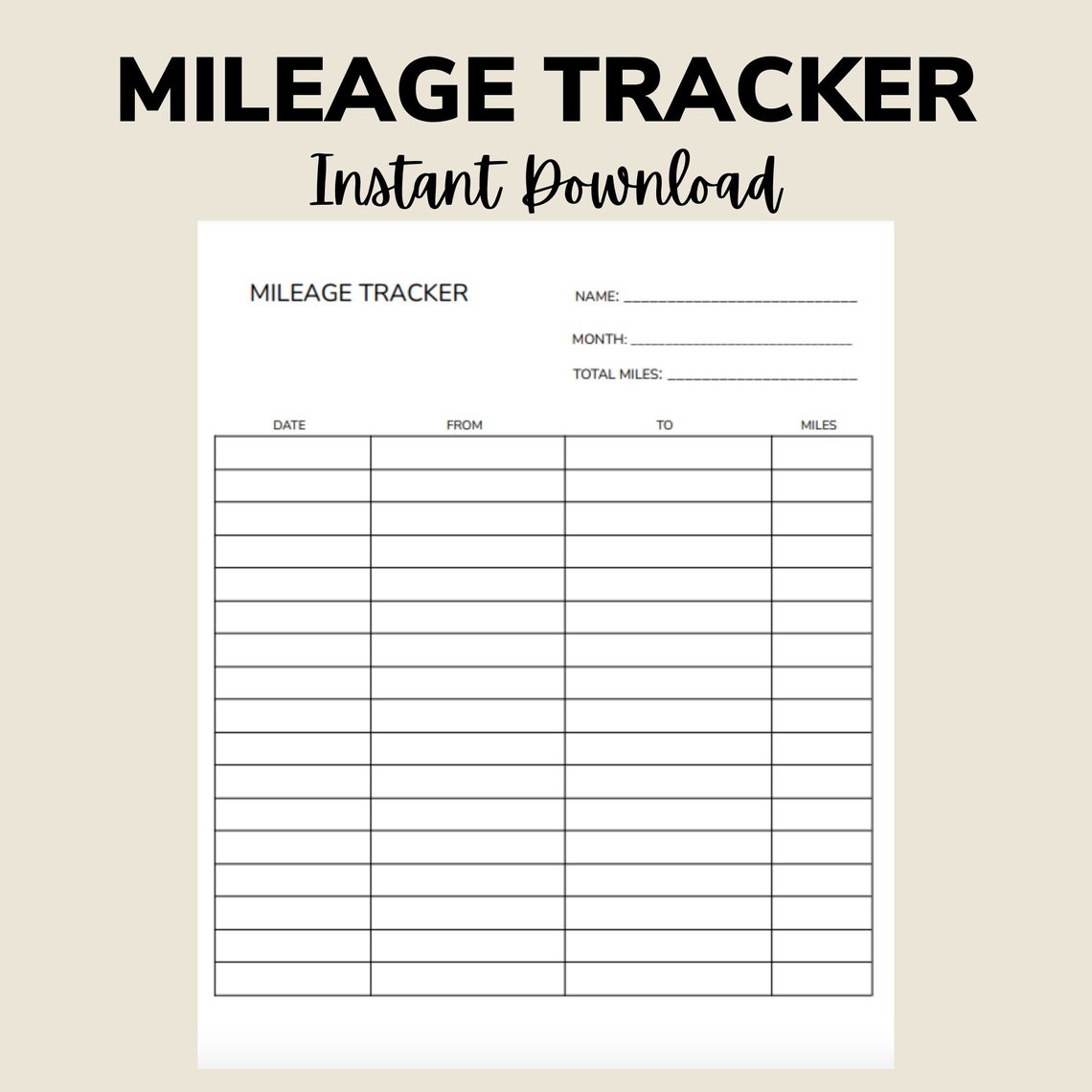 Mileage Tracker Printable, Work Trip Miles Tracker, Business Mileage ...