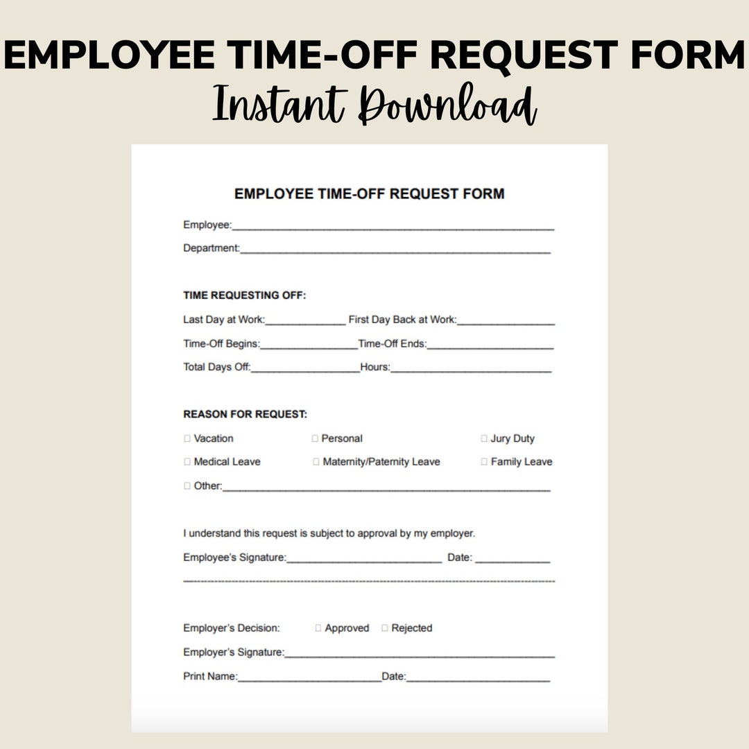 Employee Time-off Request Template. Vacation Request Form. PTO ...