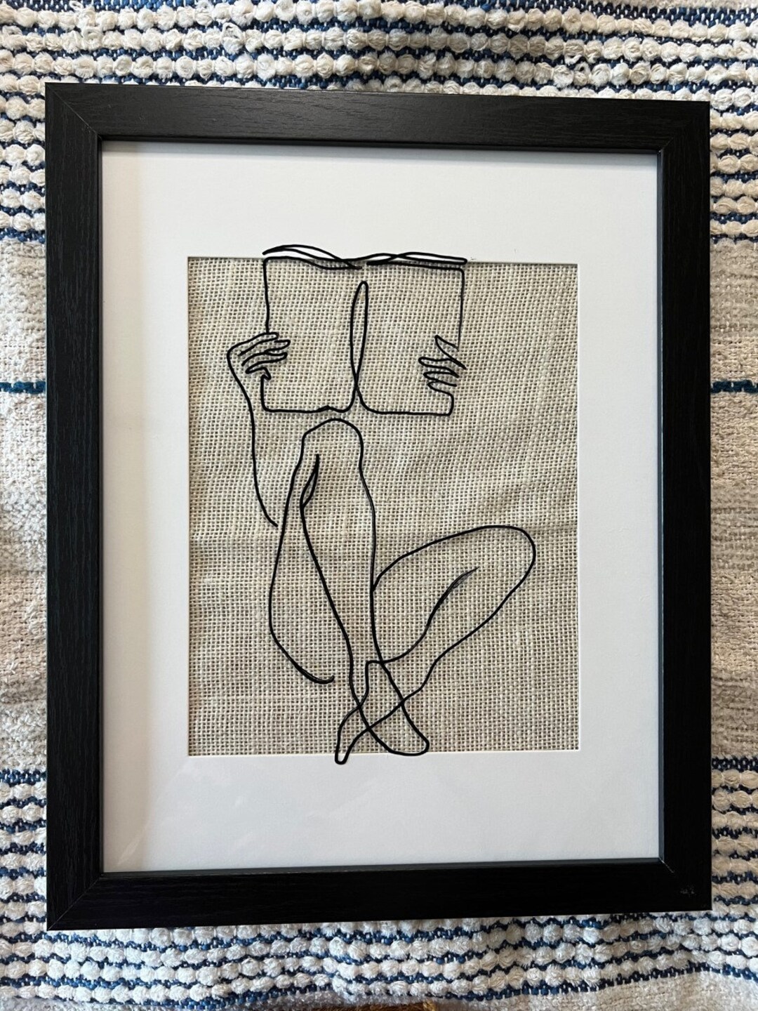 Reading Book Line Art With Burlap and Mat in Wood Frame - Etsy