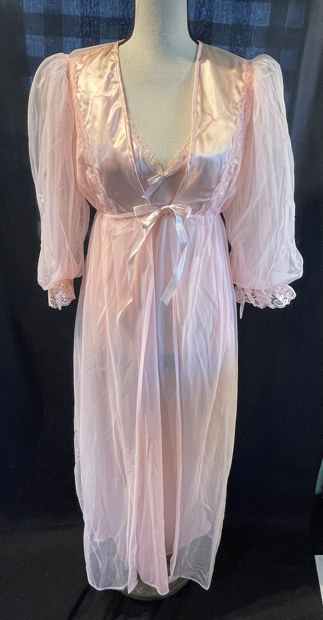 Vintage Dara-jane Intimate Pink Sheer Robe and Nightgown Set Size Large ...
