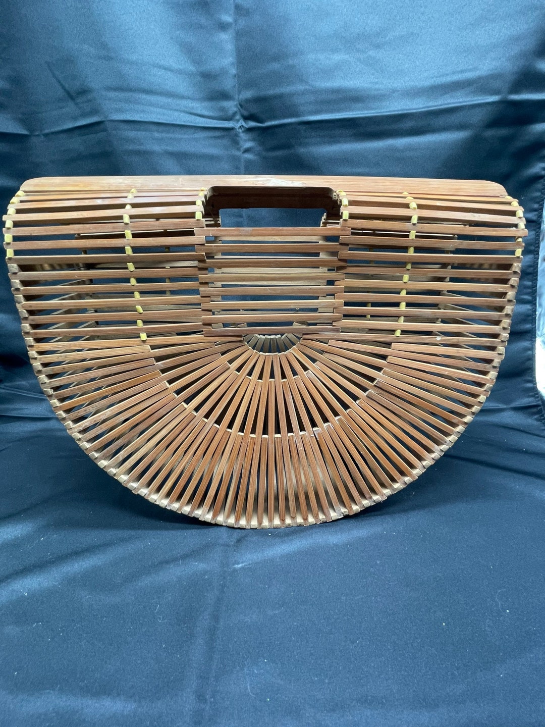 Wooden Bamboo Slatted Purse, Vintage Wooden Handbag, Half Moon Slatted ...