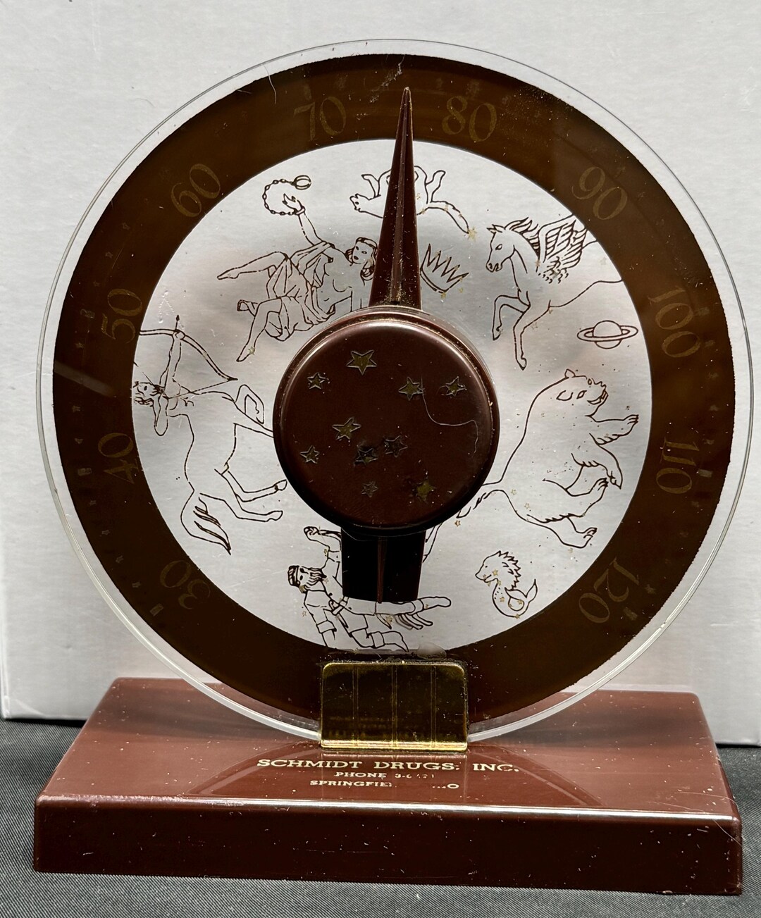 Rare Zodiac Art Deco Thermometer Brown MCM Acrylic Advertising Schmidt ...