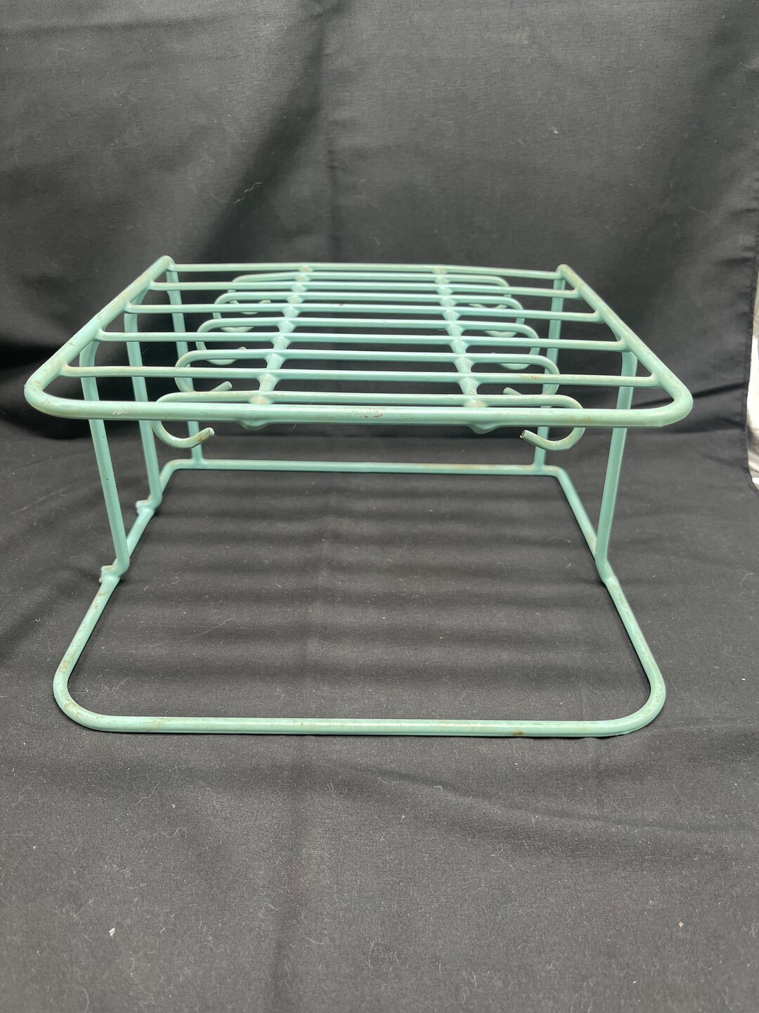 Vintage 1970s Teal Ruber Coated Wire Storage Dish Drying Rack Holds 10 ...