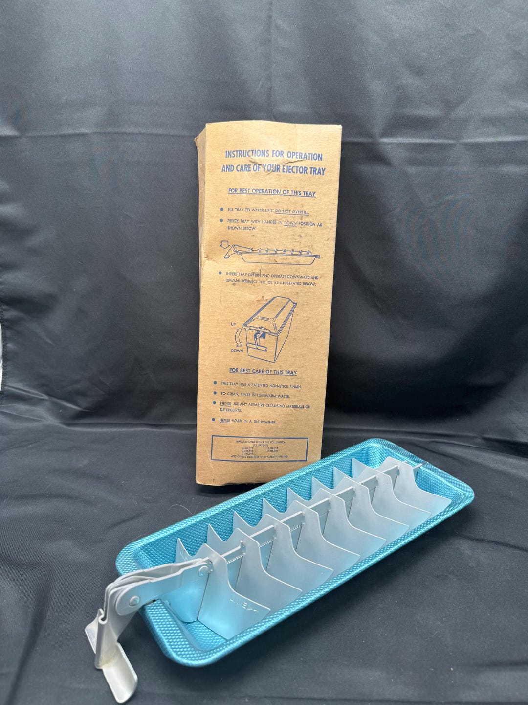 Vintage 1960's Aluminum Metal Ejector Ice Cube Tray in Blue & Silver ...