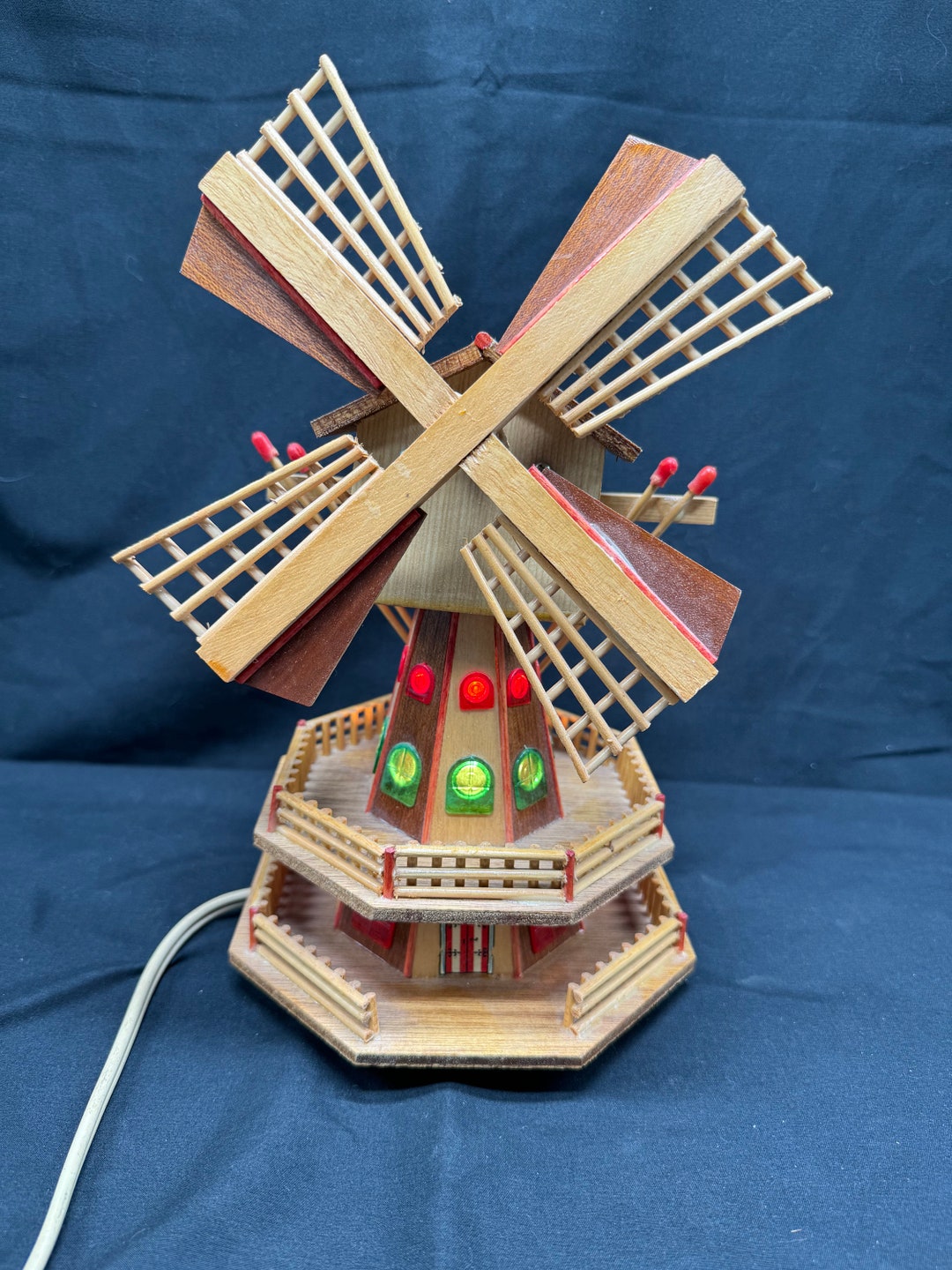 Vintage Windmill Music Box (1960s) Night Light Wooden Construction ...