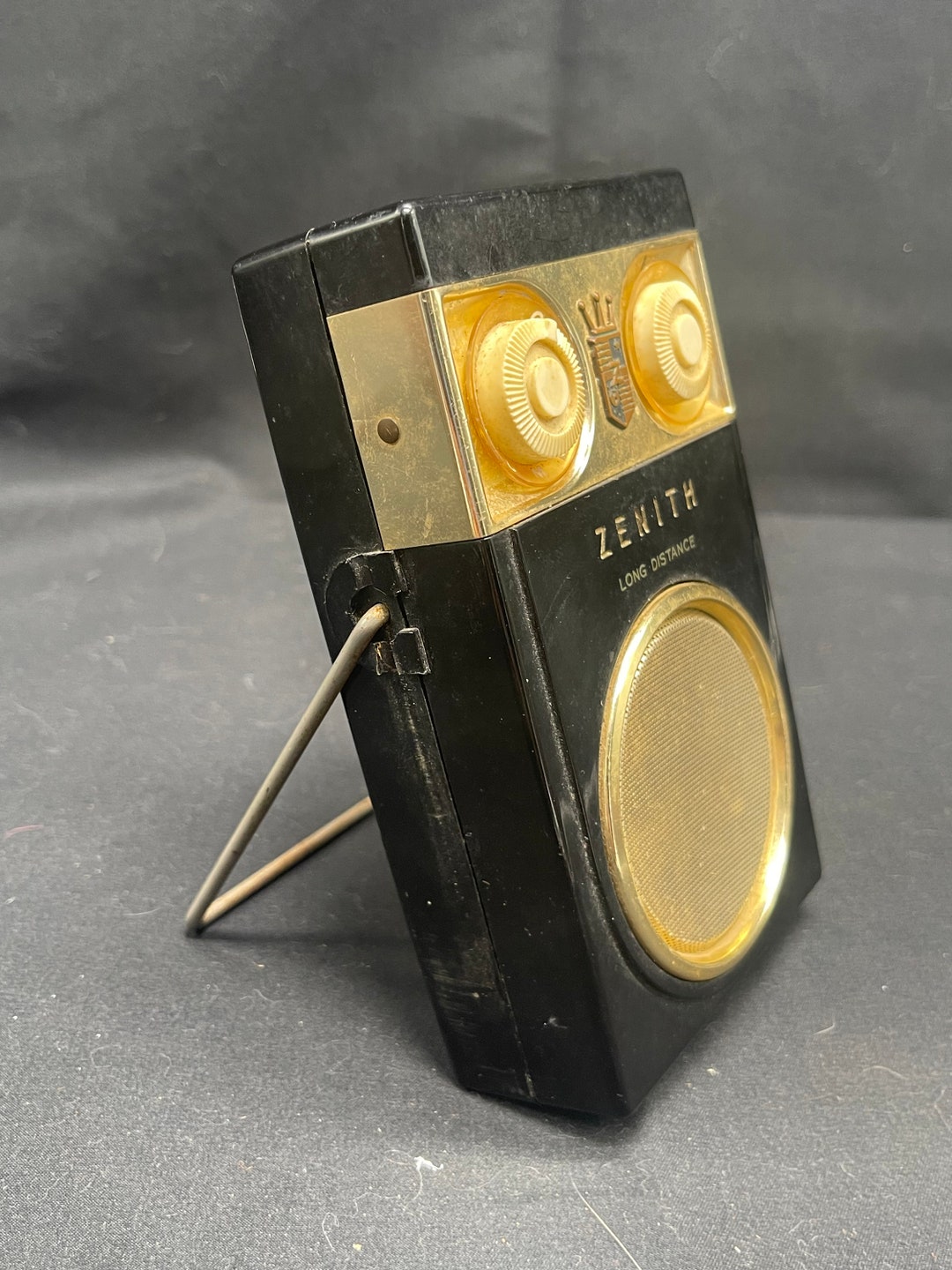 Vintage Zenith Royal 500 Transistor Radio BLACK & GOLD Owl Eyes - Etsy