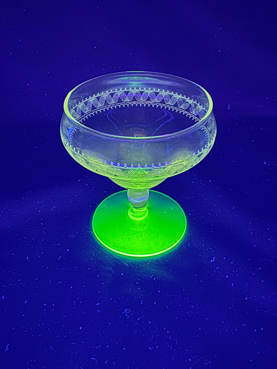 Vintage Tiffin Green Uranium Glass Stemmed Art Deco Needle Etched Low ...