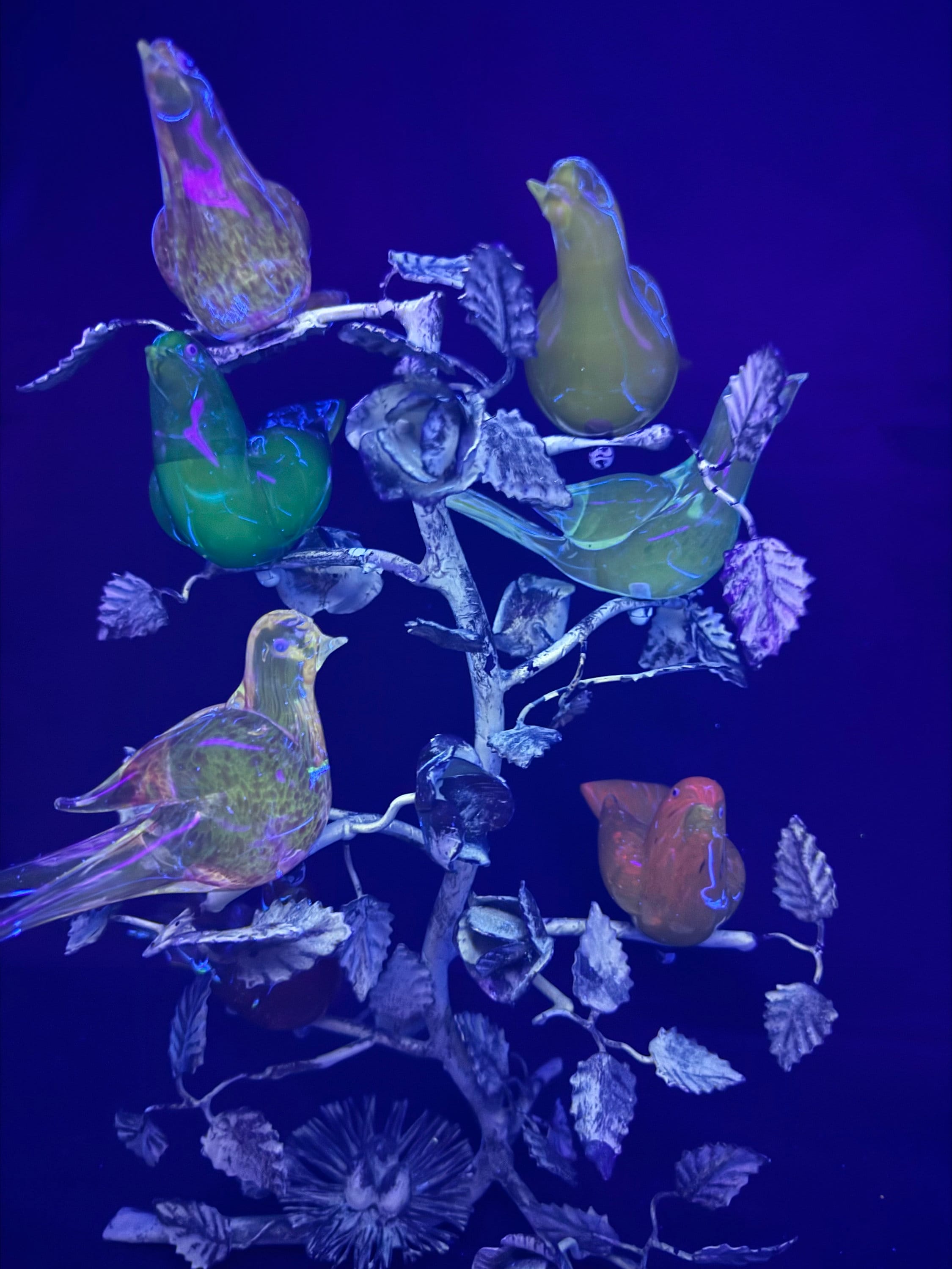 Vintage UV Reactive Murano Art Glass Birds in a Wrought Iron Tree - Etsy