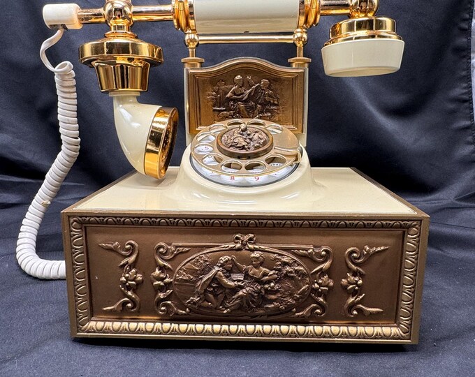 WORKING DECO-TEL French Provincial Style Gold Brass Rotary Phone Model ...