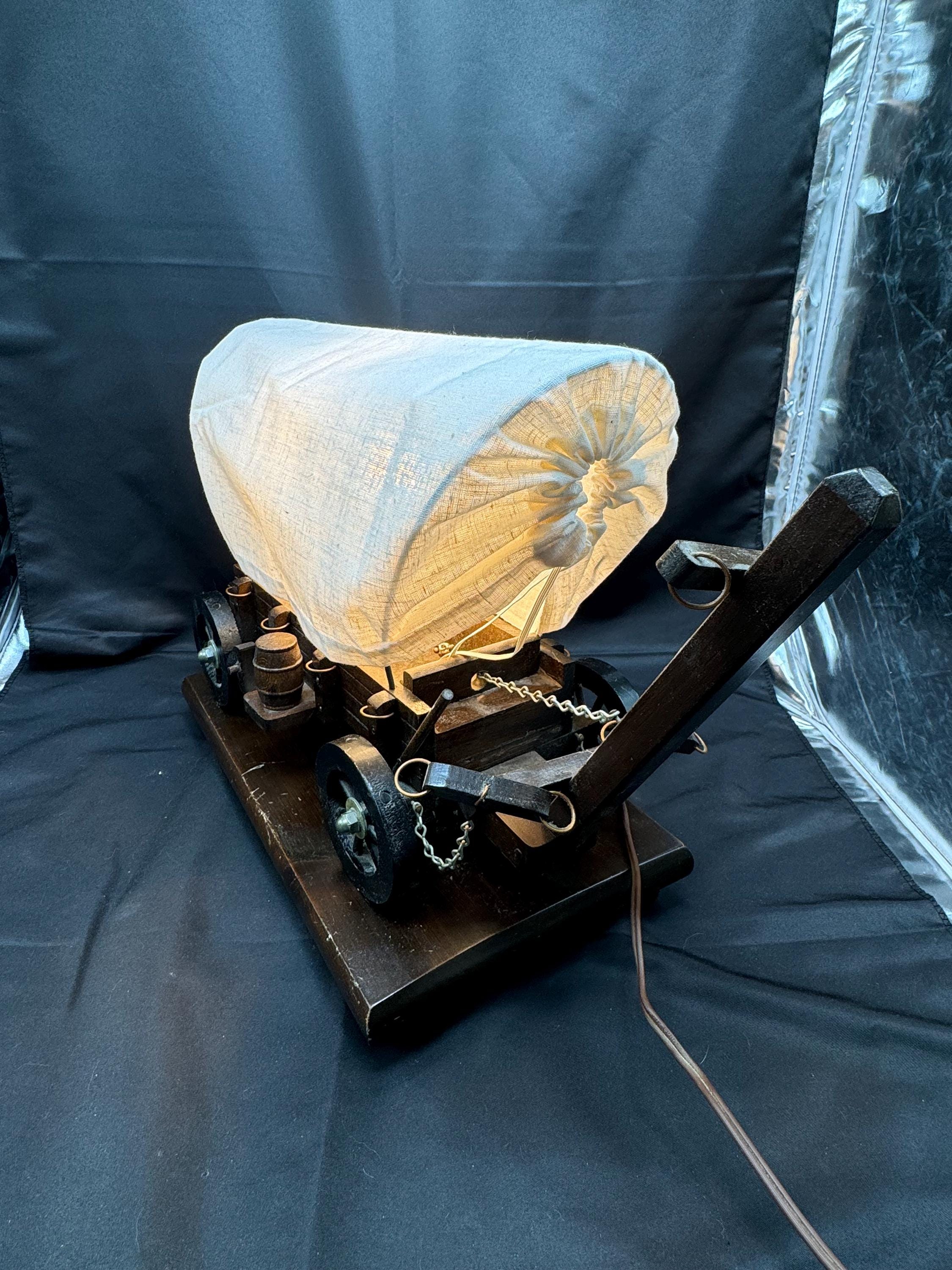 Vintage 1950 Covered Wagon Table Lamp Western Americana Pioneer Cowboy ...