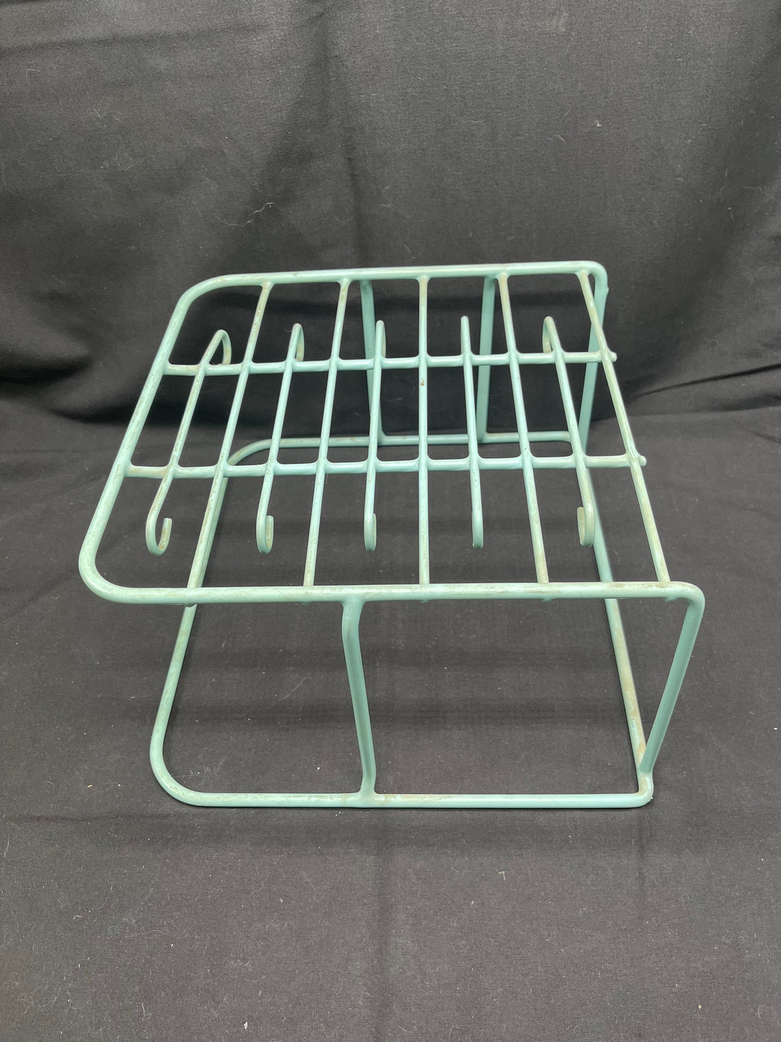 Vintage 1970s Teal Ruber Coated Wire Storage Dish Drying Rack Holds 10 ...