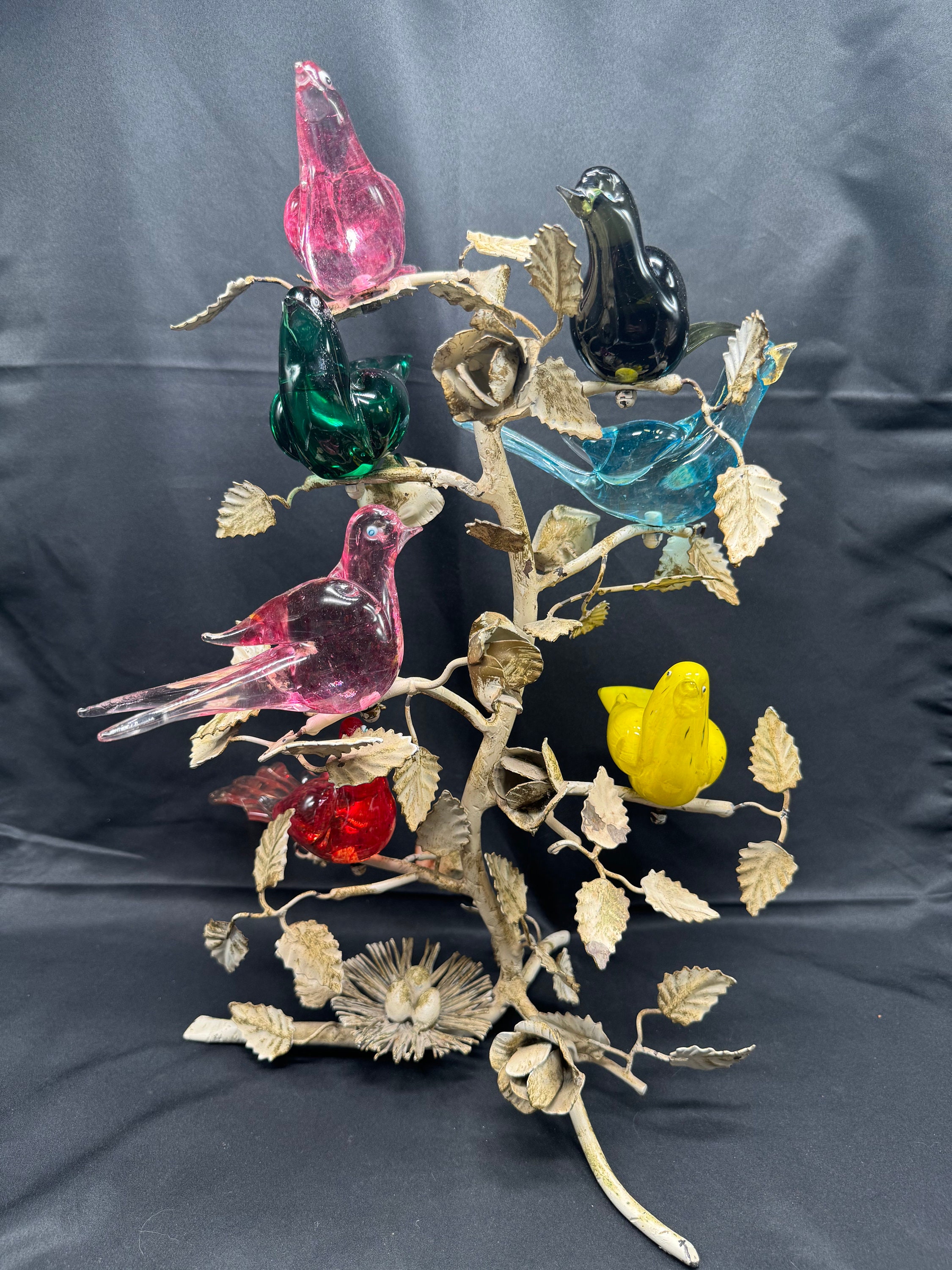 Vintage UV Reactive Murano Art Glass Birds in a Wrought Iron Tree - Etsy