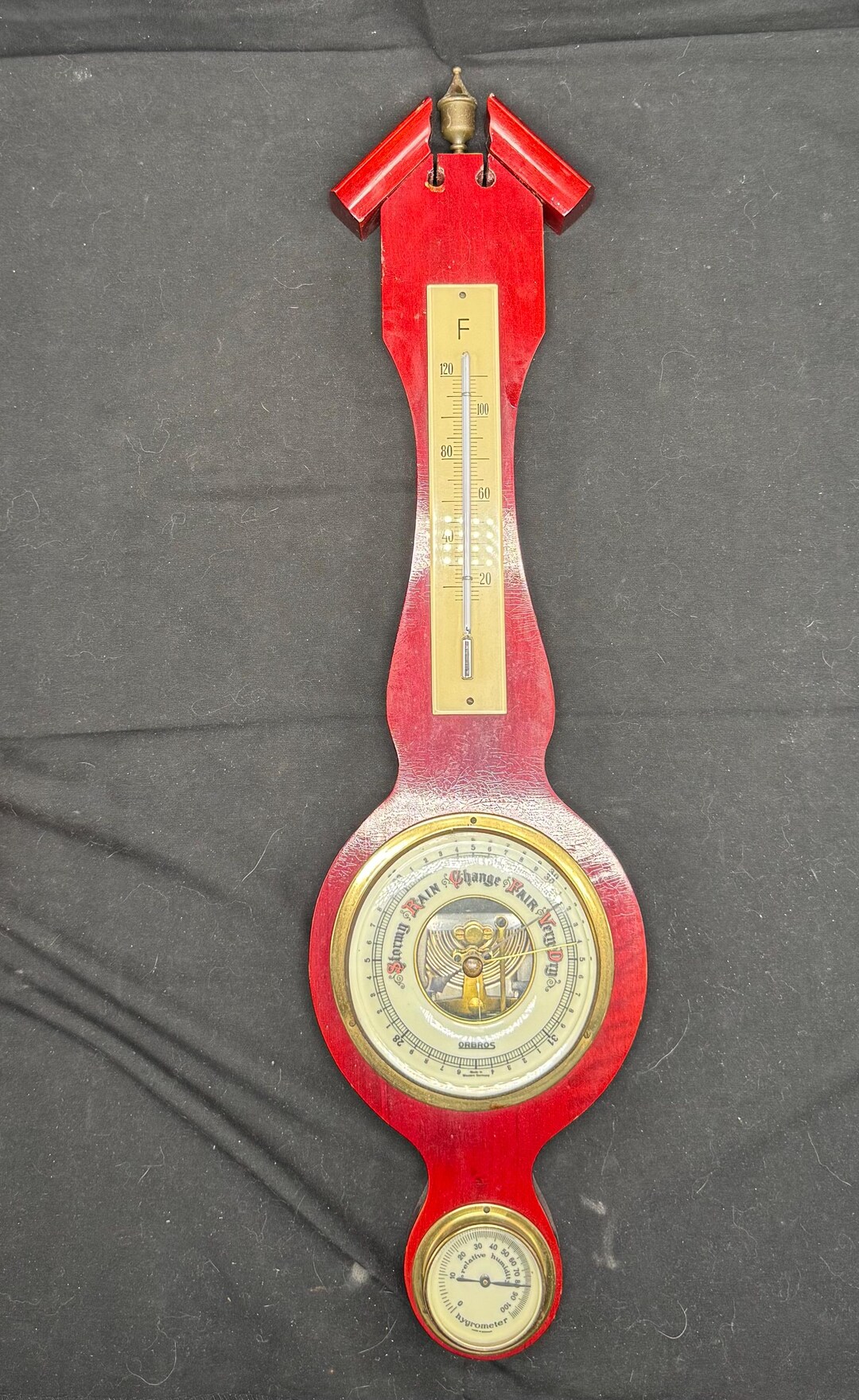 Vintage Atco German Barometer Stormy Rain Change Fair Dry 19” Wood ...