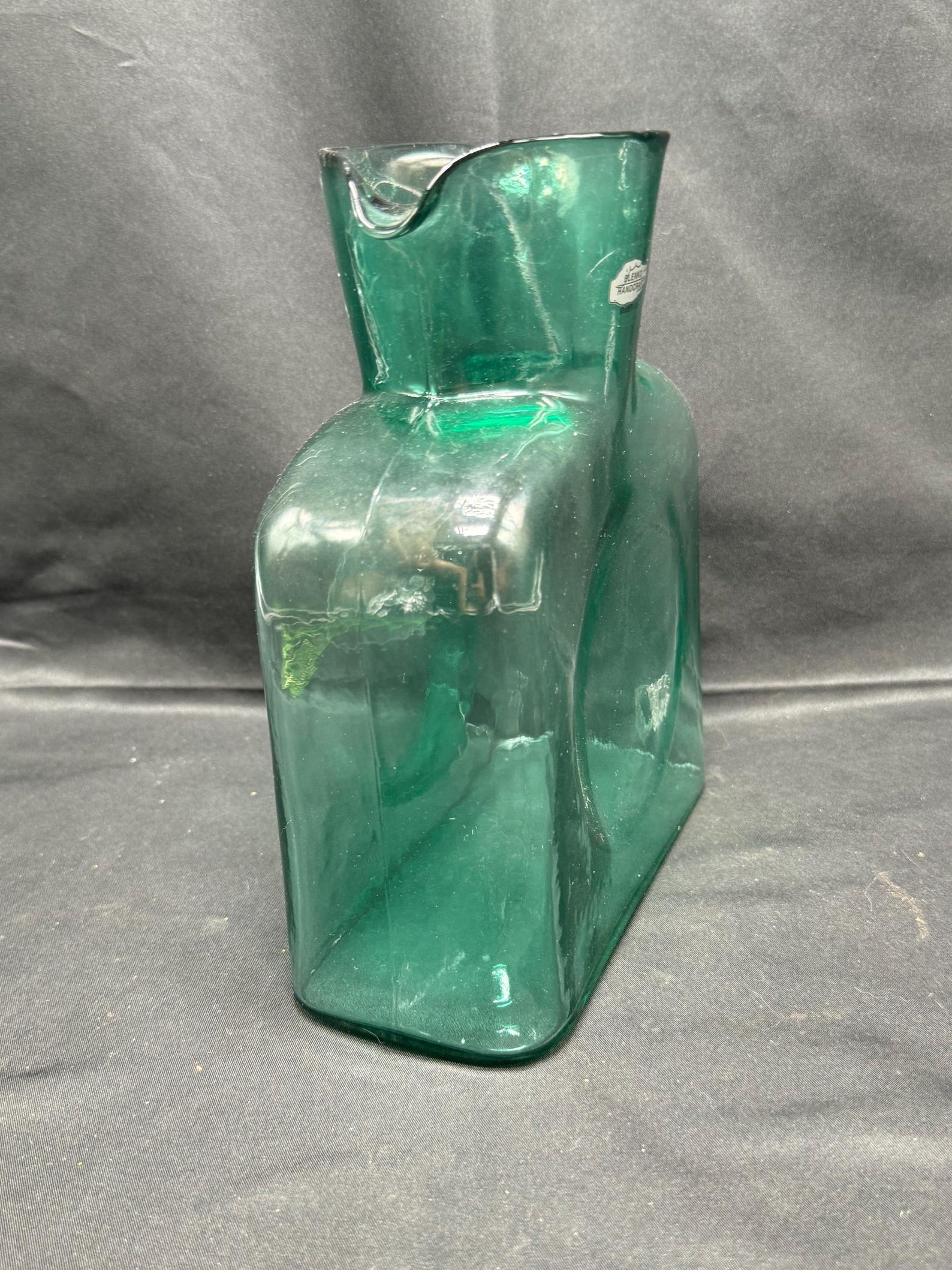 Vintage Blenko Double Spout Teal Pitcher Classic Hand Blown Blenko ...