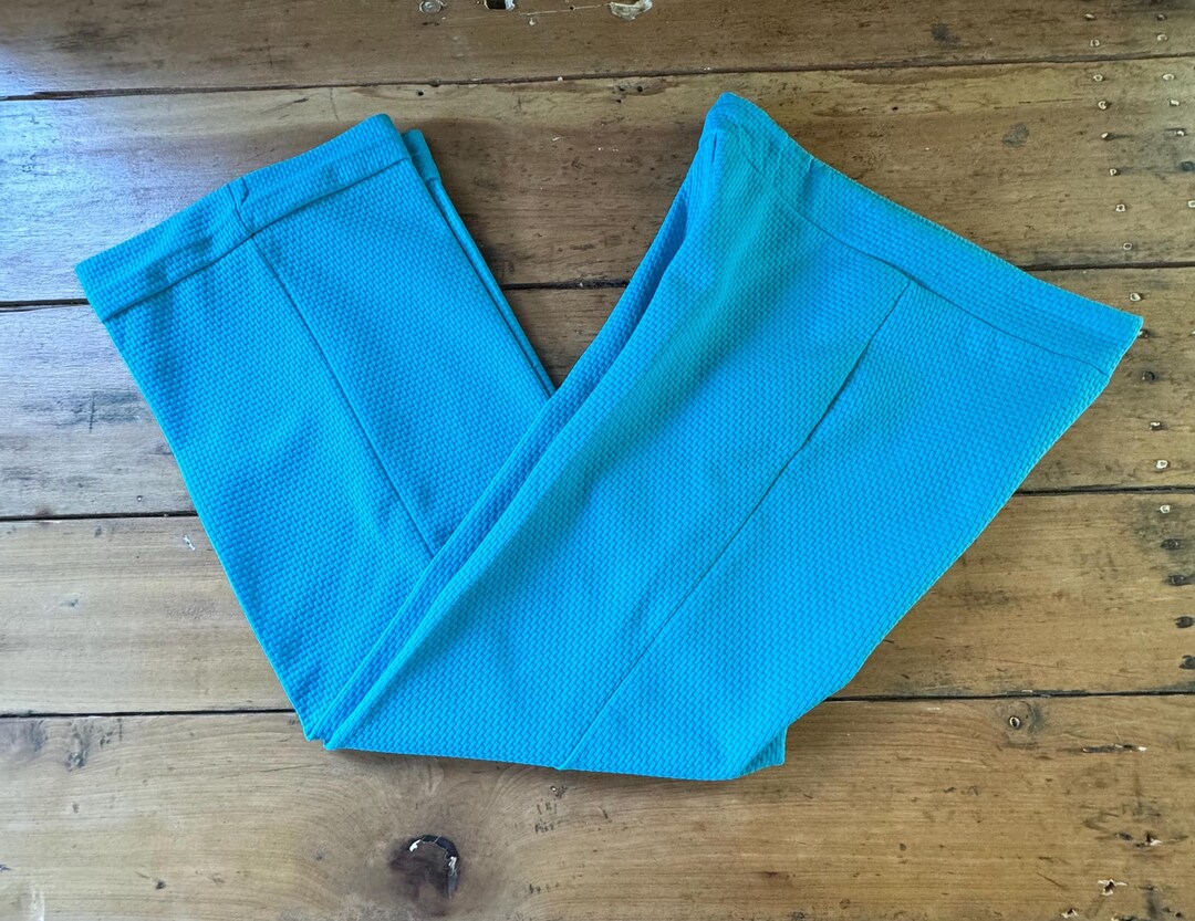 Vintage 1970s Blue Polyester Bell-bottom High Waisted Pants Size 12 ...
